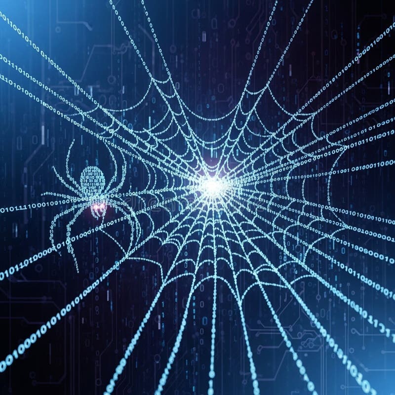 Digital Illustration Depicting a Spider and Web Made from Binary Code (0s and 1s) on a Stock ...