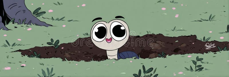 Playful Cartoon Worm Emerging from Burrow Stock Illustration ...