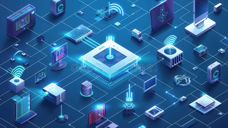 A Digital Illustration Depicting Various Network Devices and Smart Home ...