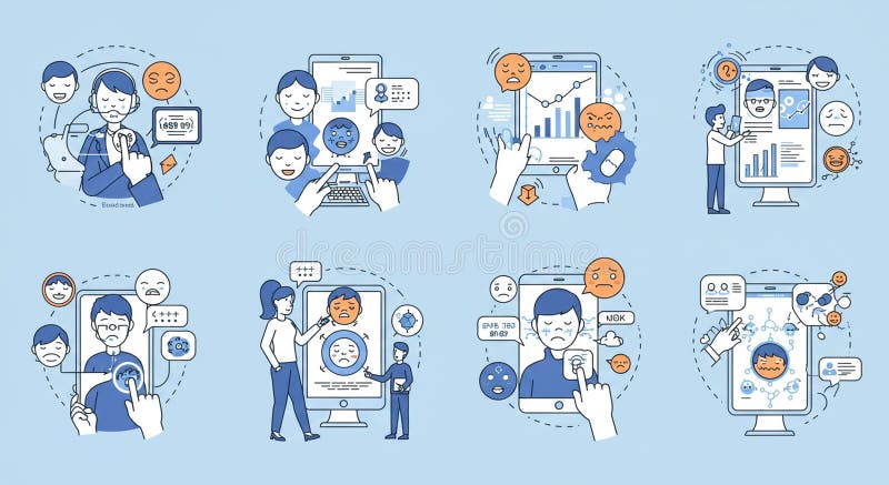 Digital Illustration Depicting Various Scenarios of Negative Customer Feedback in a Stock ...