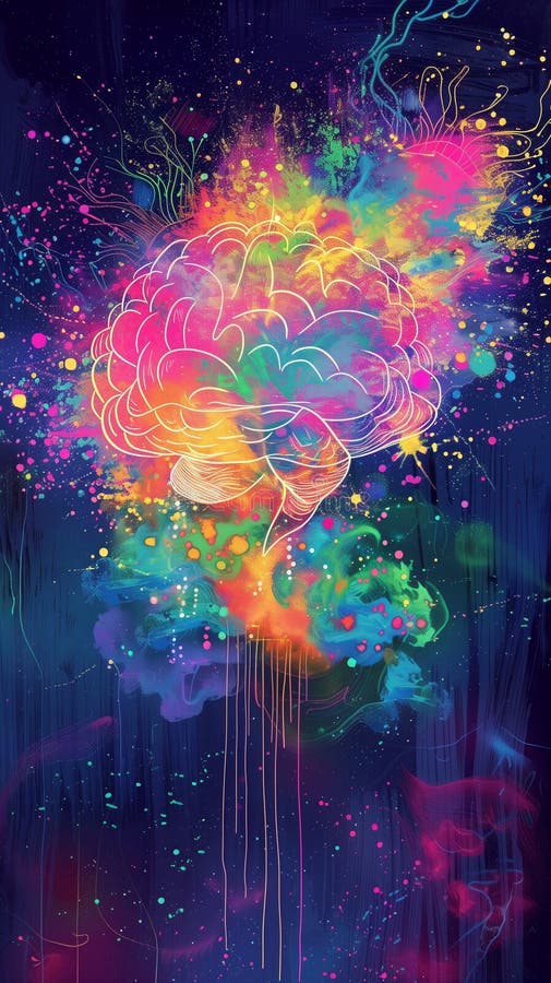 Brain Neon Colors Psychedelic Illustration Abstract Exploding Bright ...