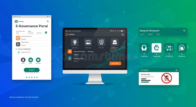 A Digital Illustration Depicts a Computer Interface for an E-governance Portal. a Stock ...