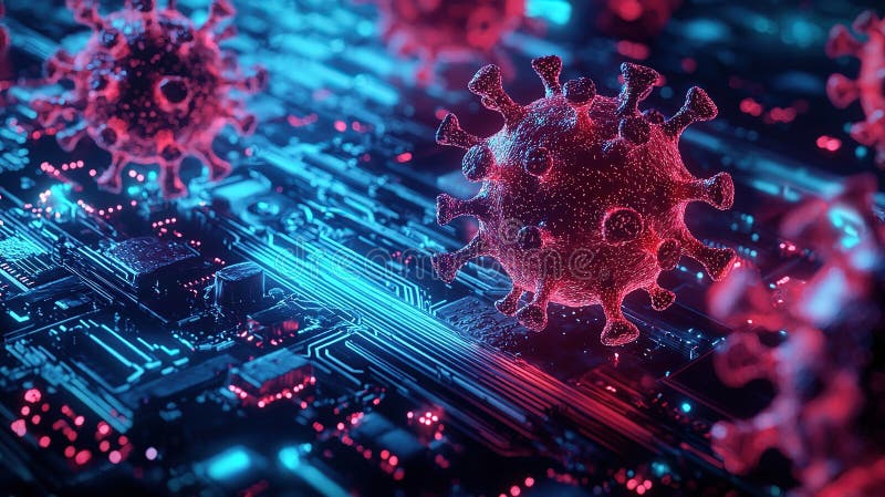 A Vibrant Depiction of a Coronavirus Overlaid on a Technological ...