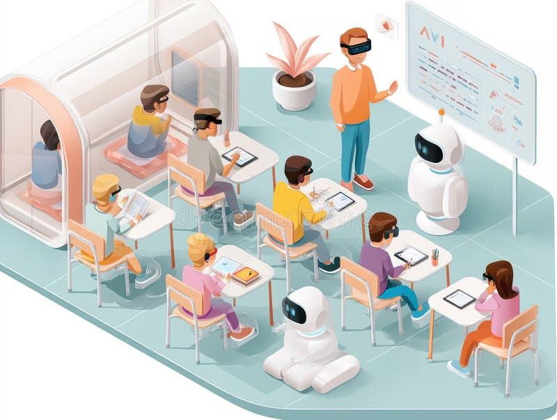 Digital Illustration Depicts a Diverse Group of Students Using VR ...