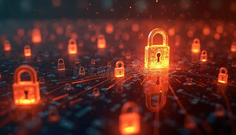 Digital Illustration Depicts Glowing Padlocks on Circuit Board ...