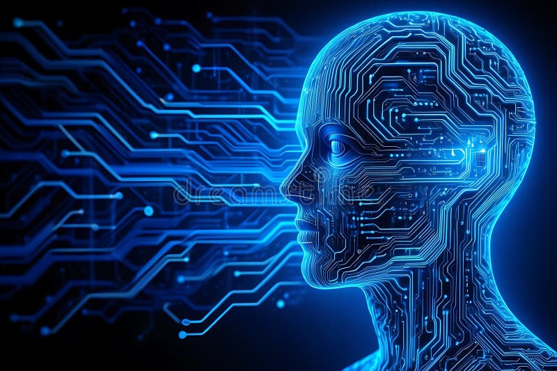Digital Human Profile Formed by Glowing Circuit Board Lines — Futuristic AI Tech Stock ...