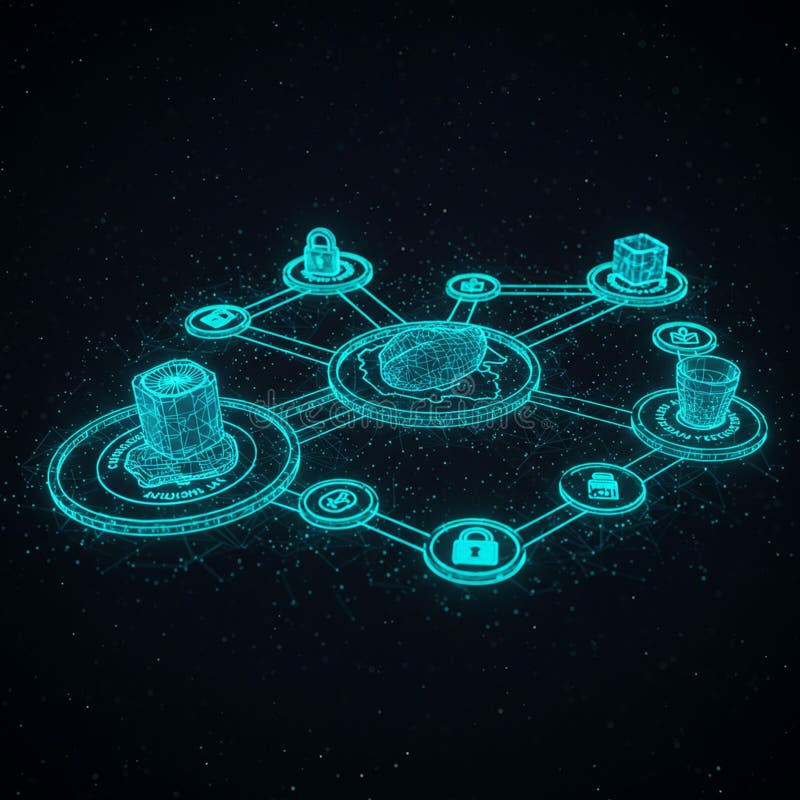 A Digital Illustration Depicts a Network Diagram Centered Around a ...
