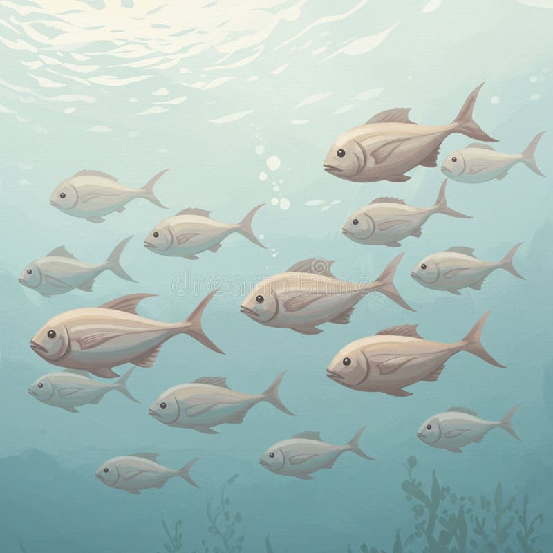 A Digital Illustration Depicts a School of Fish Swimming Underwater ...