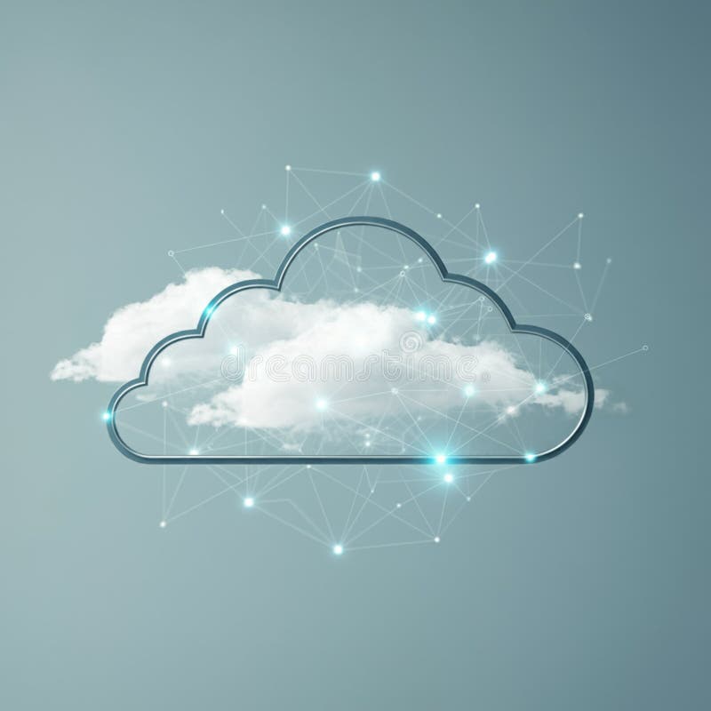 AI Generated Cloud Illustration with Wireframe Outline and Glowing ...