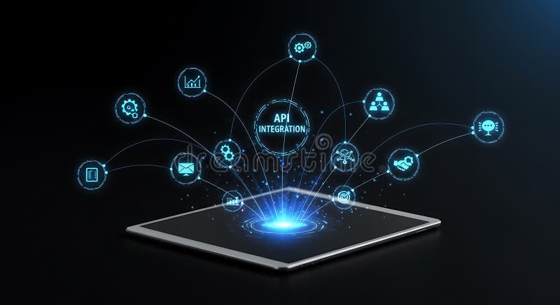 A Digital Illustration Depicts a Tablet with a Blue Glowing Center ...