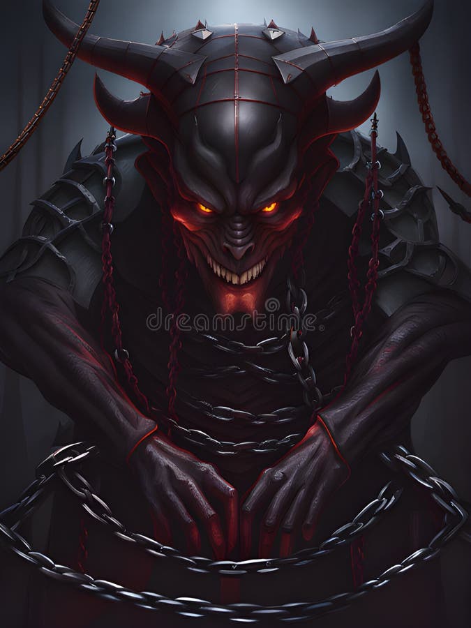 Digital Illustration of a Devil with a Chain in His Hands Stock ...