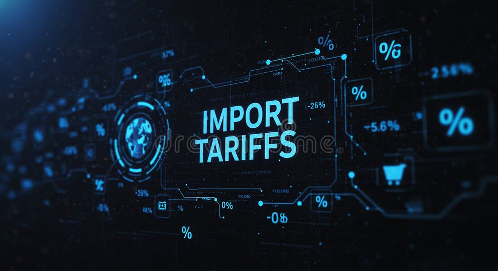 Digital Illustration Displaying the Text "IMPORT TARIFFS" in Bold ...
