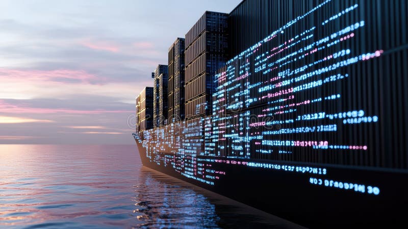 Digital Illustration Displays an Ocean Freight Ship Surrounded by ...