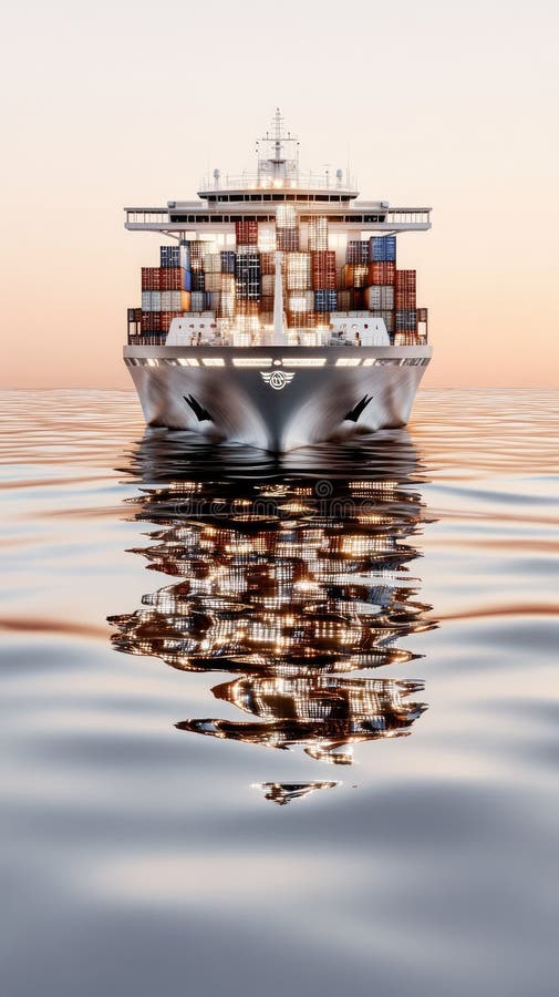 Digital Illustration Displays an Ocean Freight Ship Surrounded by ...
