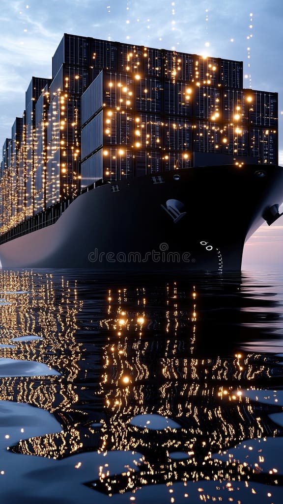 Digital Illustration Displays an Ocean Freight Ship Surrounded by ...