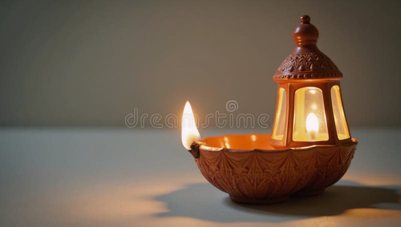 Digital Illustration Diwali Diya with Open Flame Against Festive ...