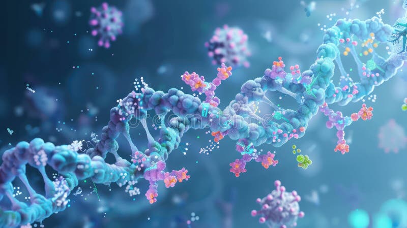 Digital Illustration of DNA Replication Process with Labeled Molecular ...