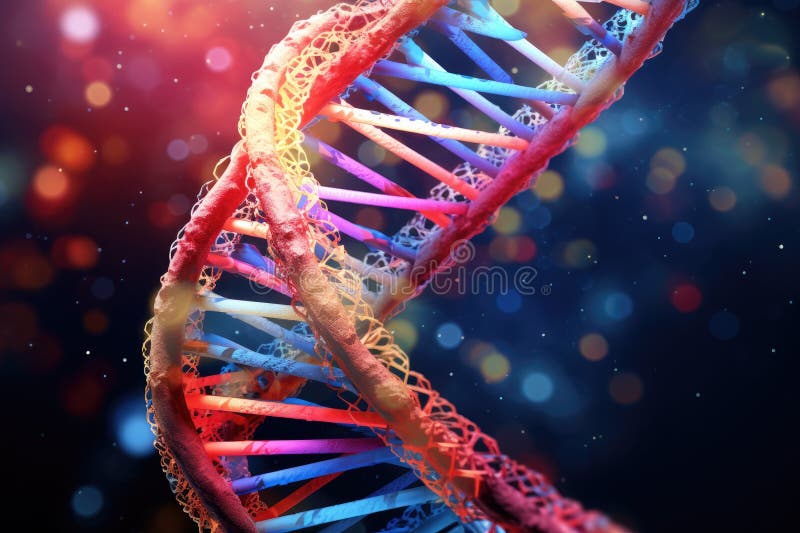 Digital Illustration DNA Structure in Colour Background with Bokeh. 3D ...