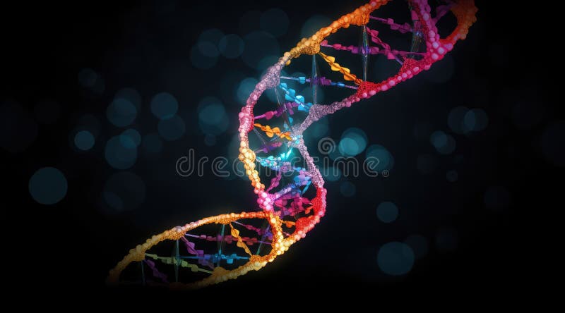 Digital Illustration DNA Structure in Colour Background with Lights ...