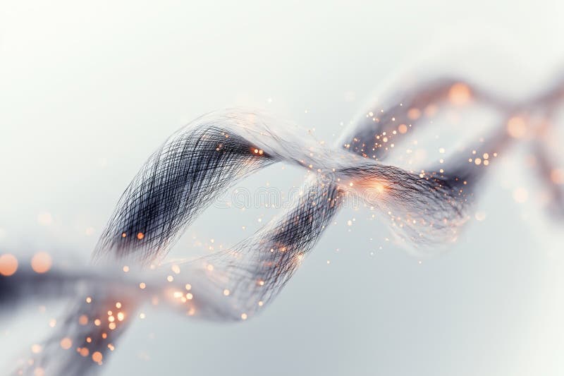 Digital Illustration DNA Structure with Glowing Particles. Science ...