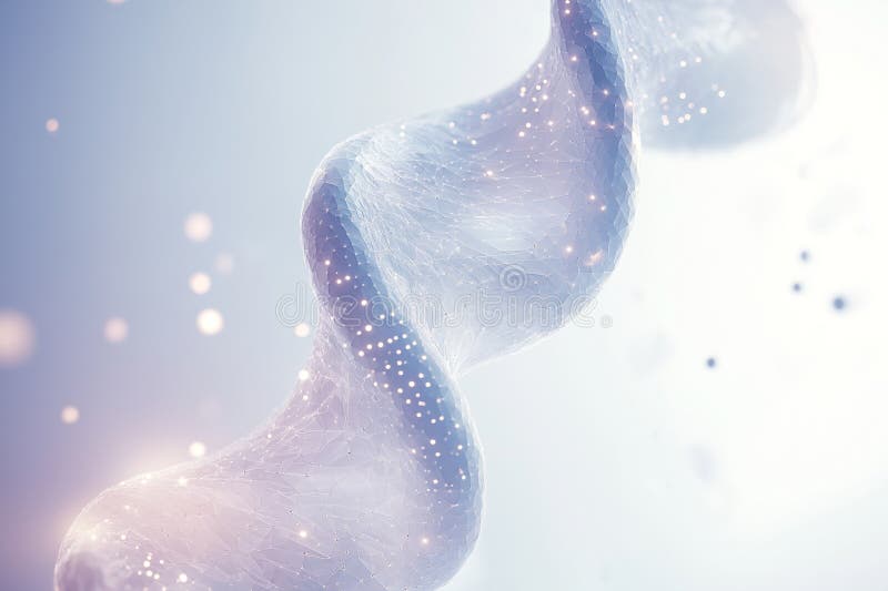Digital Illustration DNA Structure with Glowing Particles. Science ...