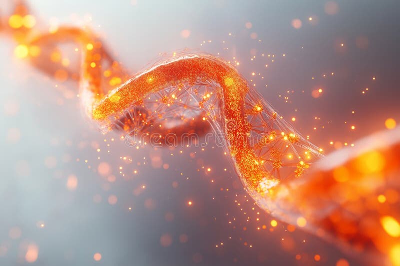 Digital Illustration DNA Structure with Glowing Particles. Science ...
