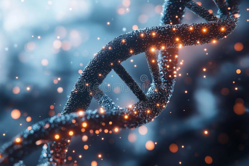 Digital Illustration DNA Structure with Glowing Particles. Science ...