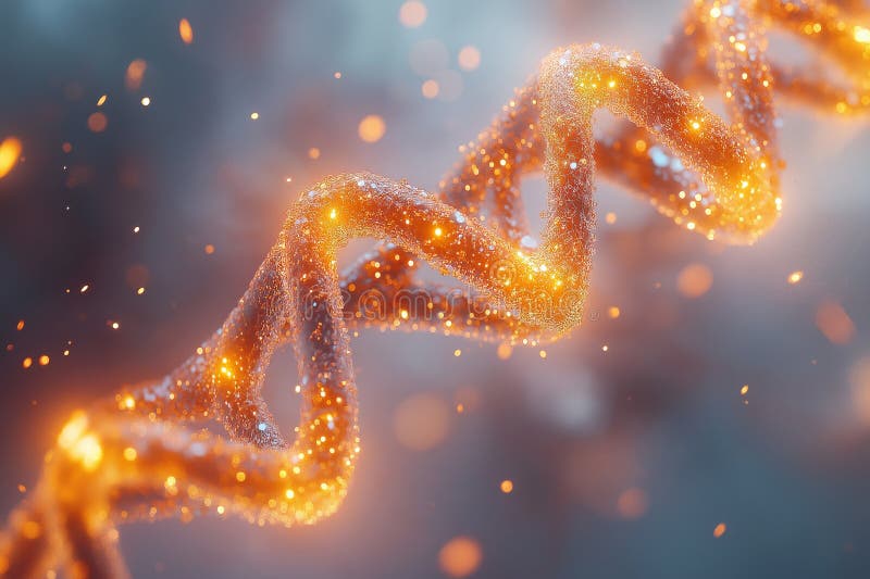 Digital Illustration DNA Structure with Glowing Particles. Science ...