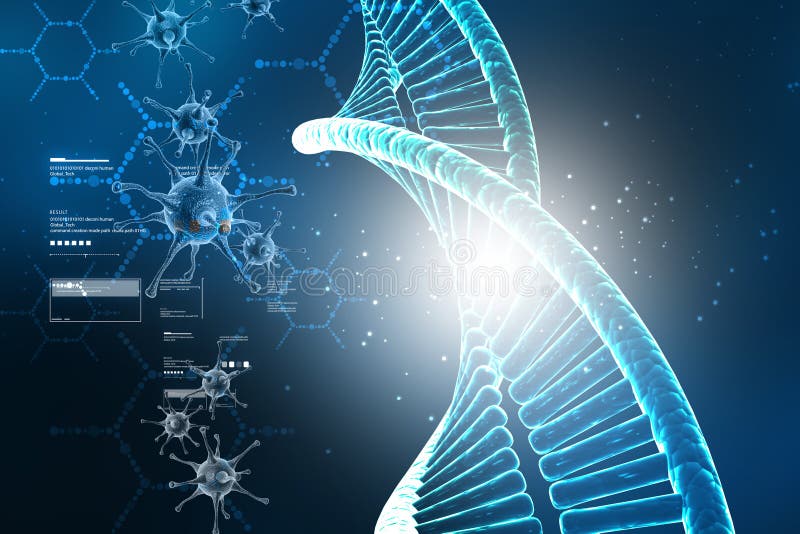 Digital Illustration of Dna Structure with Virus Stock Illustration ...