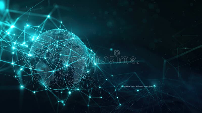 Digital Illustration of Earth Rendered in Shades of Blue and Green ...