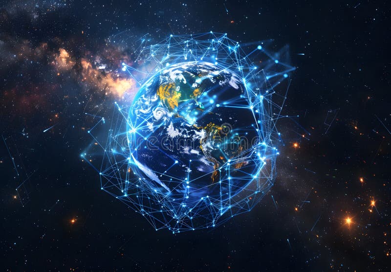 Global Connectivity: Earth Network in Space Stock Illustration ...