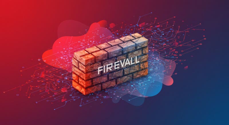 A Digital Illustration Features a Brick Wall with the Word "FIREWALL ...