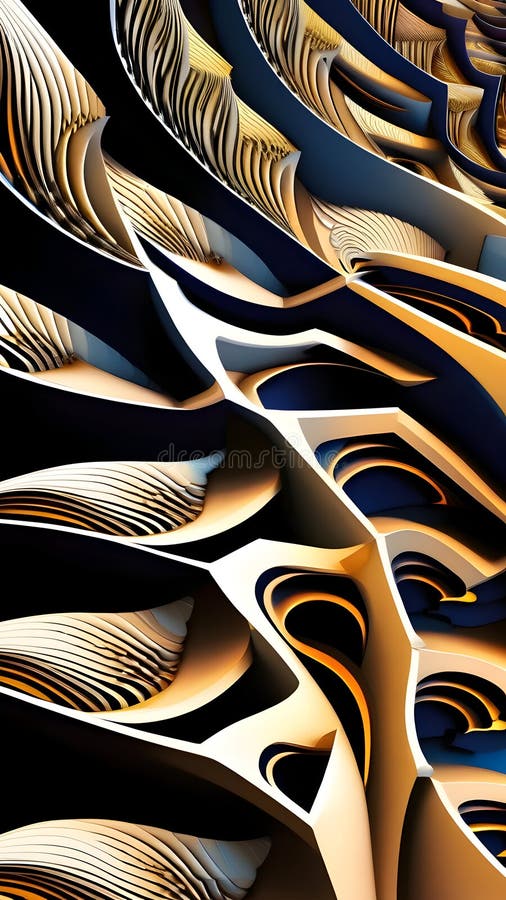 Abstract 3D Rendering of Interlocking Curved Shapes in Yellow, Blue ...