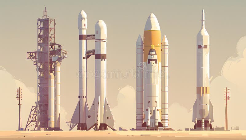 Illustration of Space Rockets on a Launchpad, Highlighting Aerospace ...