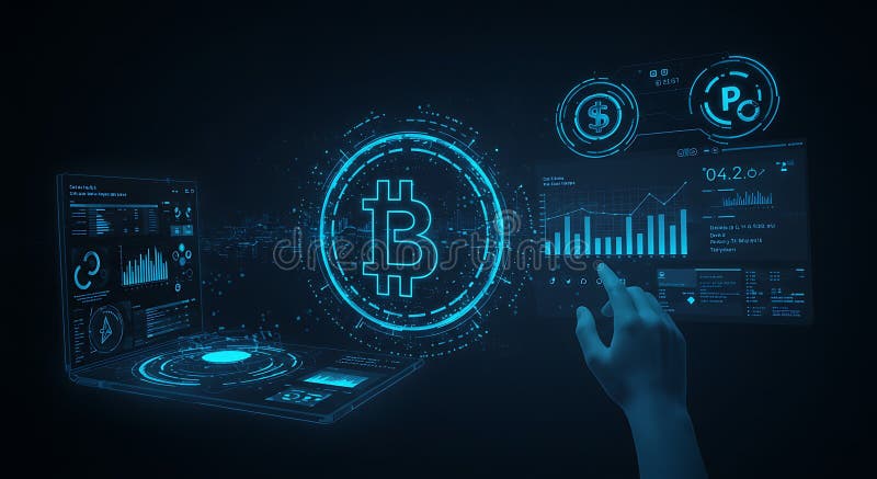 A Digital Illustration Features a Futuristic Virtual Interface with a ...