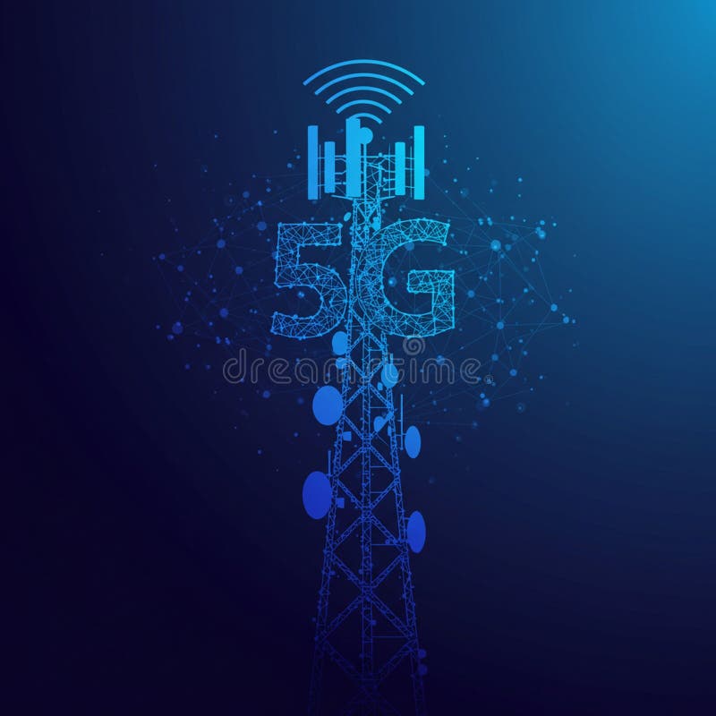 A Digital Illustration Features a 5G Network Theme. a Stylized Cellular ...