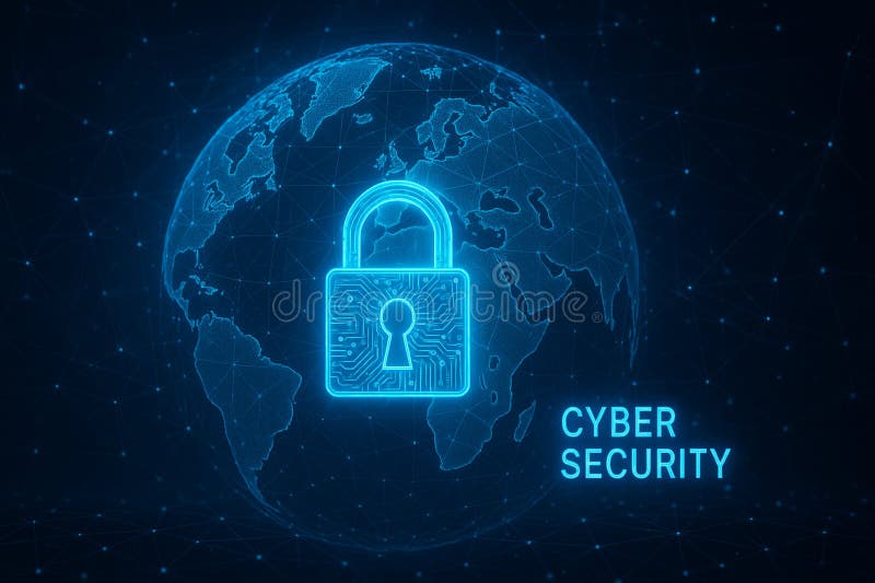 Cyber Security Concept with Glowing Padlock and Digital Globe ...