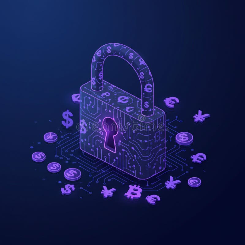 A Digital Illustration Features a Glowing Purple Padlock Adorned with ...