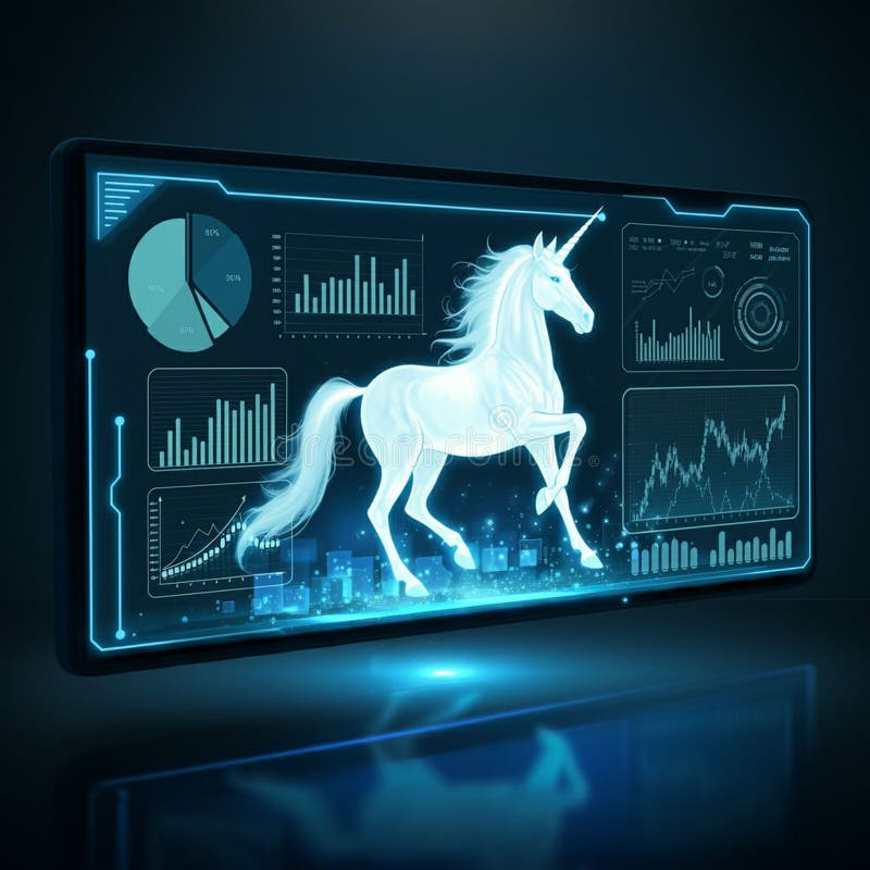 A Digital Illustration Features a Holographic White Unicorn on a ...