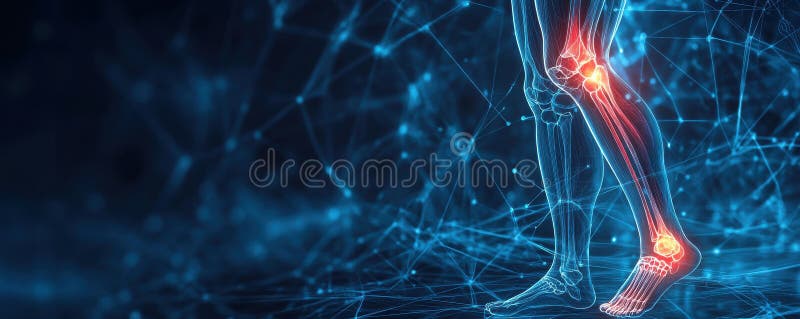 Digital Illustration of a Human Leg with Highlighted Joints, Showcasing ...