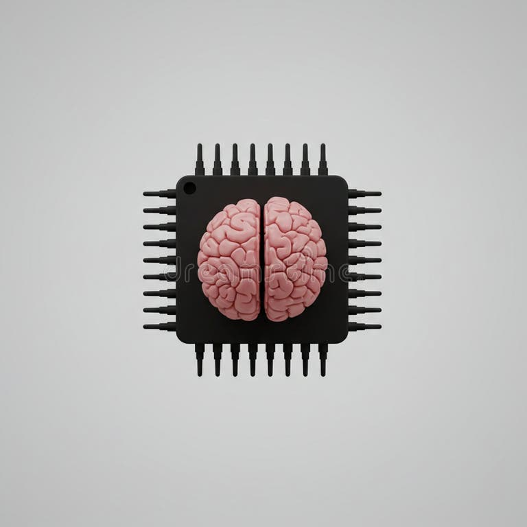 A Digital Illustration Features a Microchip with a Pink Brain ...