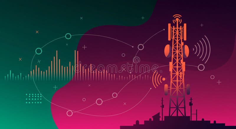A Digital Illustration Features a Mobile Communication Tower Emitting ...