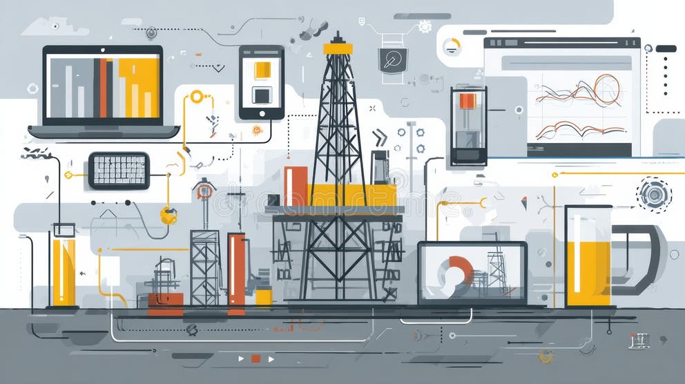 Flat Design Representation of an Oil Rig Integrated with Digital User ...