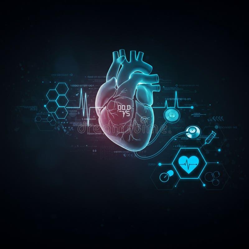 A Digital Illustration Features a Stylized Human Heart in Blue and Red ...