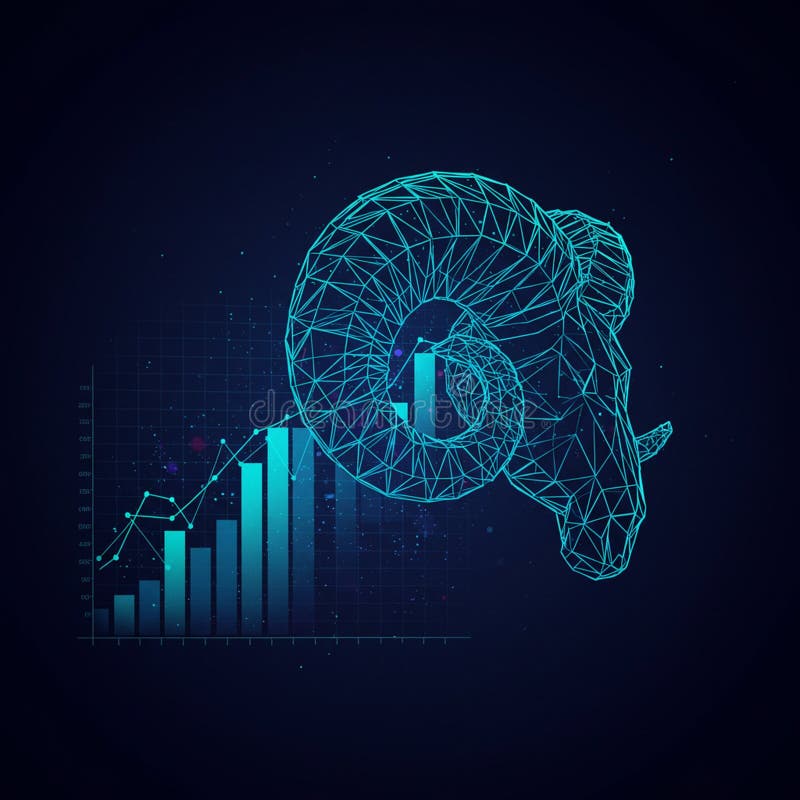 A Digital Illustration Features a Stylized Wireframe Ram S Head in Neon ...