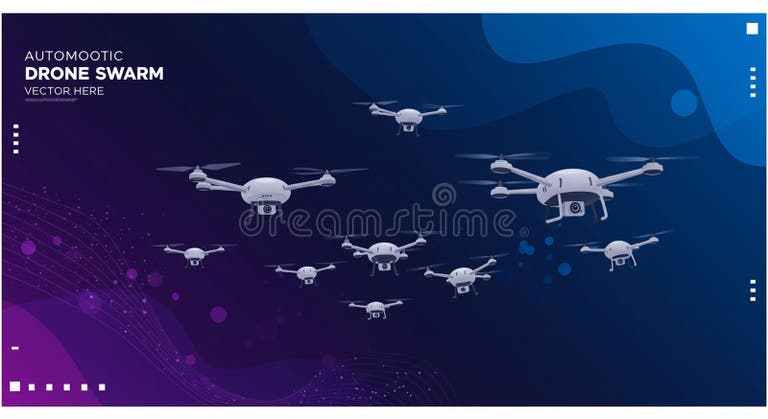 A Digital Illustration Features a Swarm of Drones with Four Propellers Each, Hovering in Stock ...
