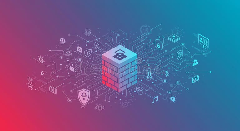 A Digital Illustration Featuring a Central Cubic Structure with a Lock ...