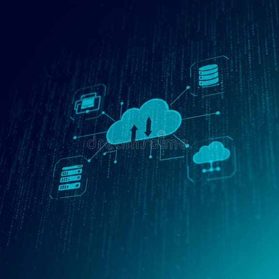 Digital Illustration Featuring a Cloud Computing Concept. a Central Cloud Icon with Stock ...