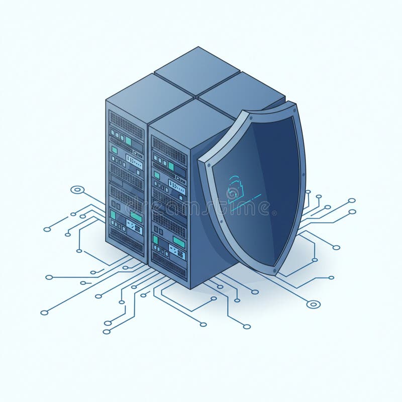 A Digital Illustration Featuring a Cluster of Servers Arranged in a ...