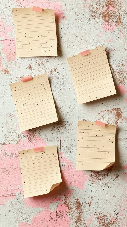 Illustration of Five Blank Sticky Notes on a Textured Pink and White ...